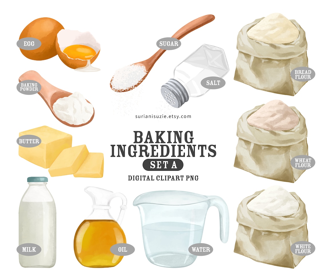 Baking Ingredients Set A, Digital Clipart PNG, Cooking Clip Art ...