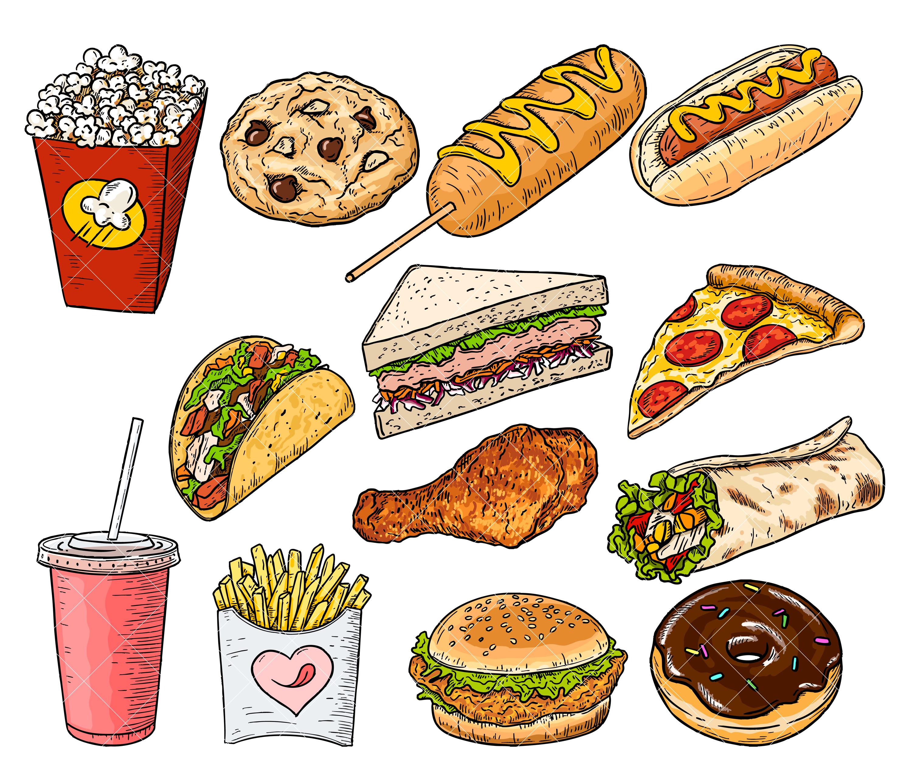 Fast Food Digital Clipart Illustrations for Every Project, Hand Drawn ...