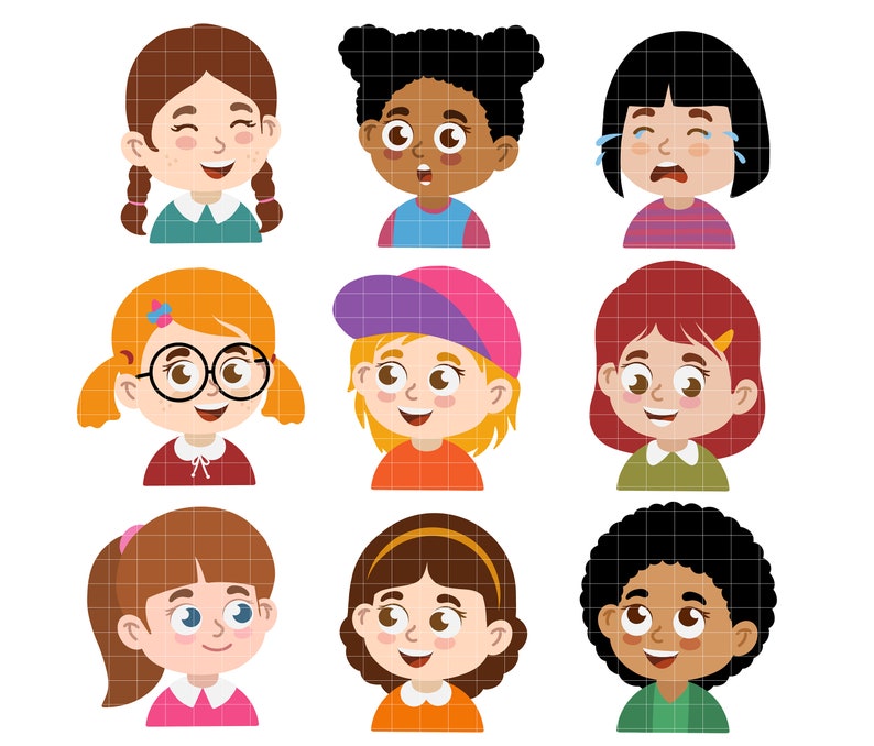 Cute Kids Faces Collection Digital Clipart PNG and EPS, Instant ...