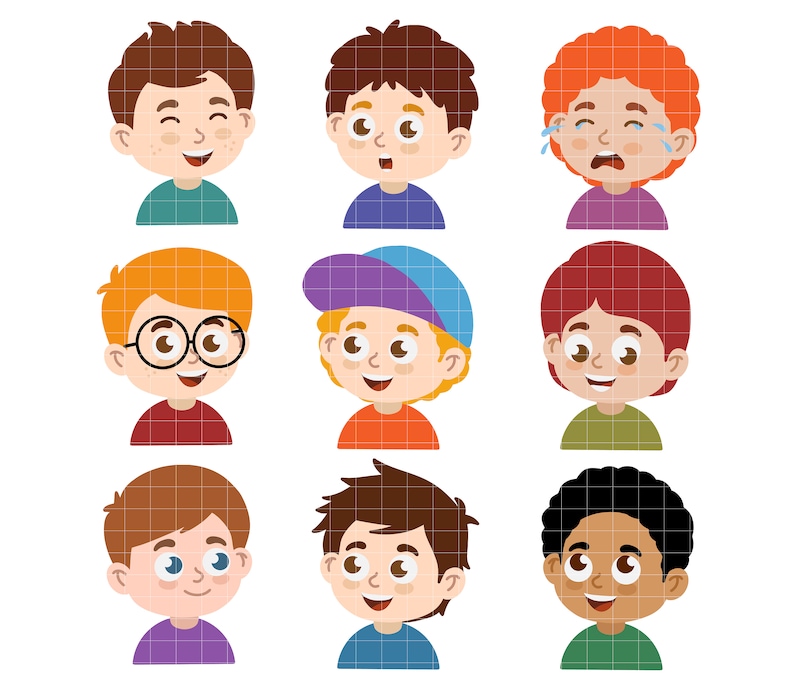 Cute Kids Faces Collection Digital Clipart PNG and EPS, Instant ...