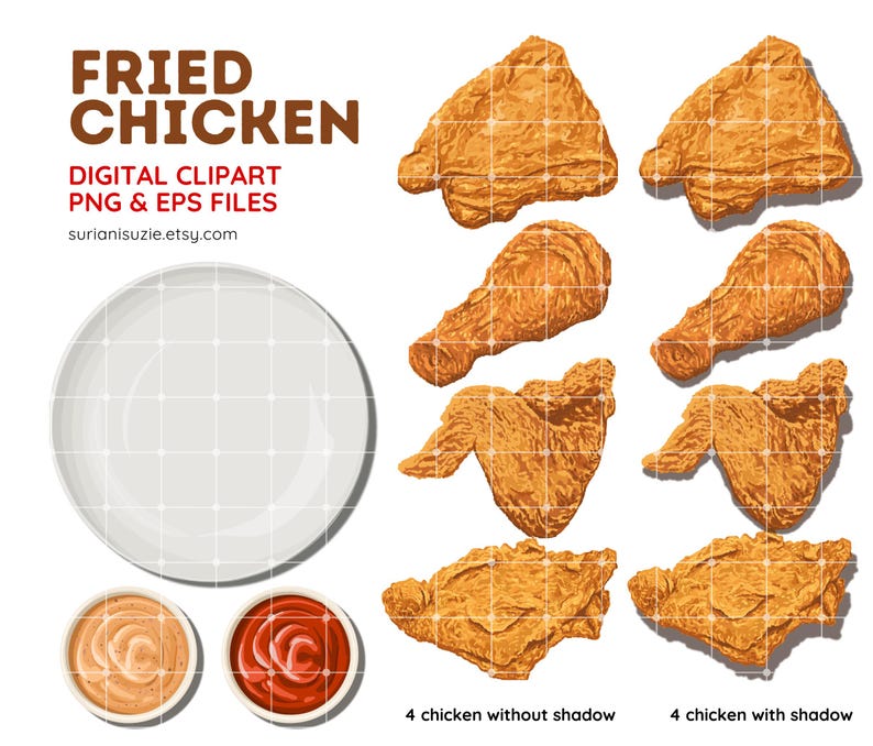 Fried Chicken Clipart: Hand-drawn Vector Graphics (EPS, PNG) - Etsy