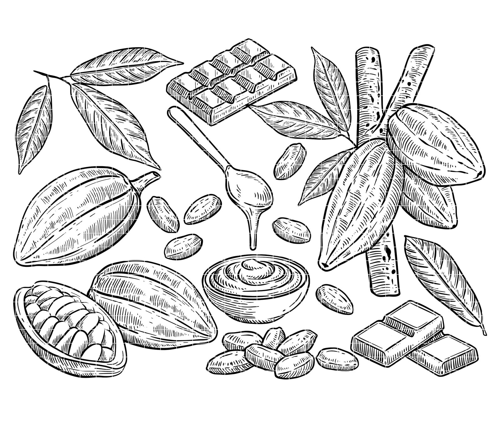 Cocoa Line Art Cliparts: Hand-drawn Chocolate Graphics (PNG, SVG, EPS ...