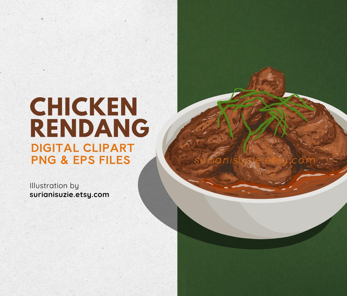 Rendang and Serunding Food Clipart: Malaysian Digital Illustration (PNG ...