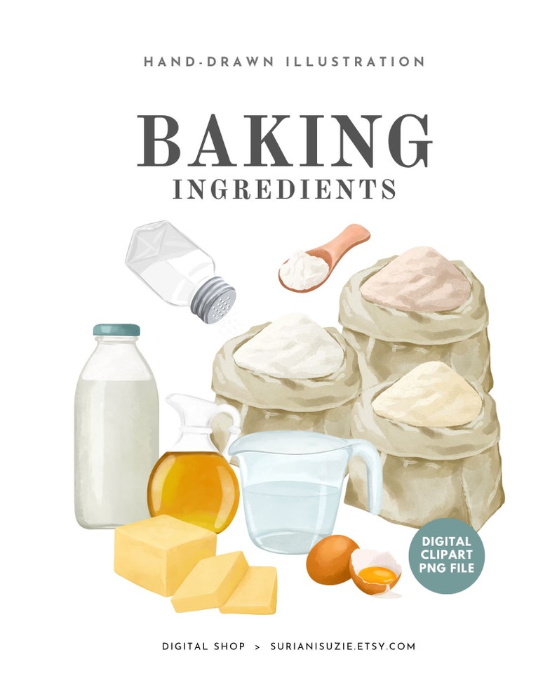 Baking Ingredients Set A, Digital Clipart PNG, Cooking Clip Art ...