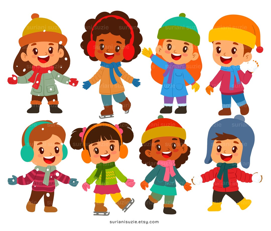Winter Kids, EPS, and PNG Cliparts, 4 Seasons Activities Clip Art ...