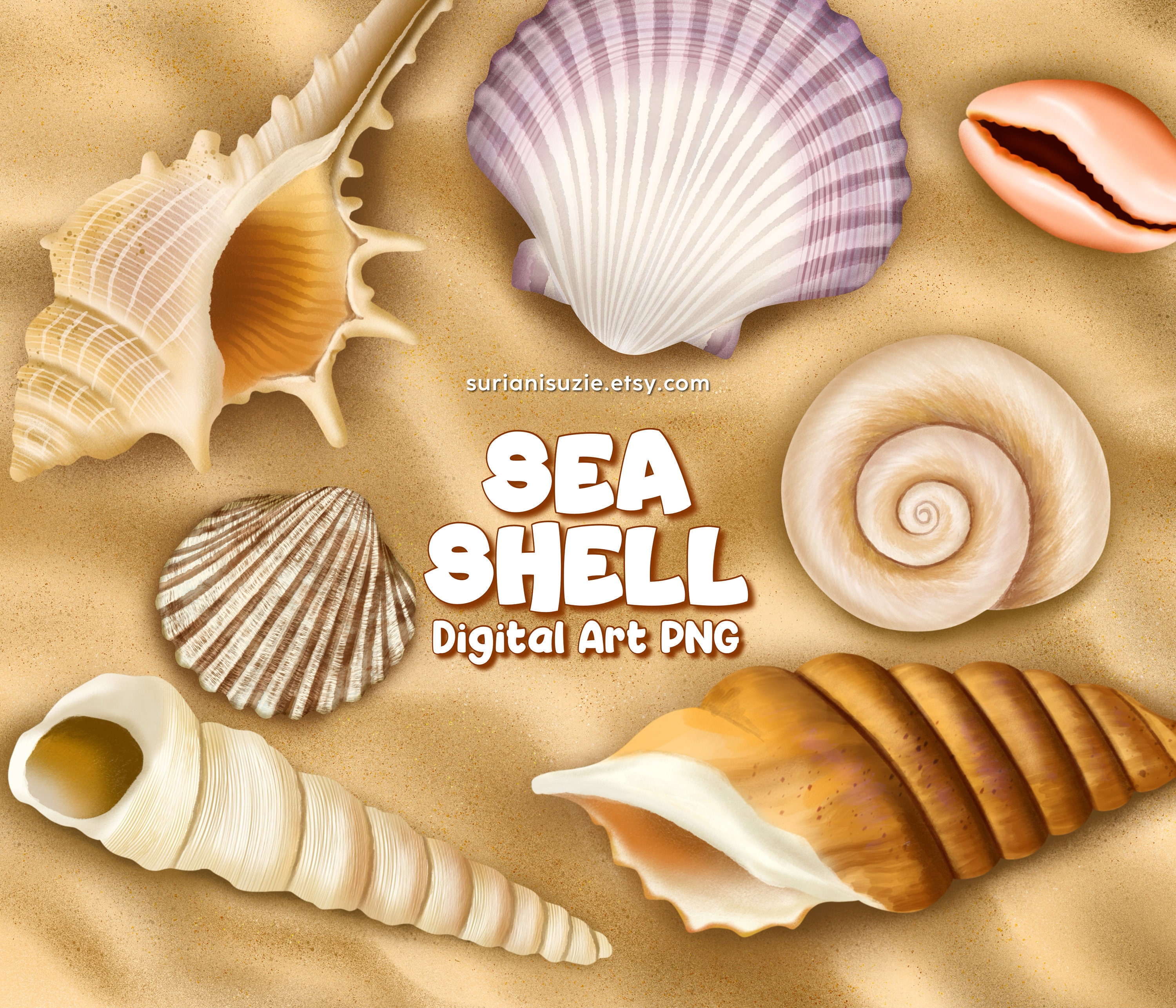 Sea Shell Digital Clipart PNG, Picnic Clip Art, Beach and Sand, Summer ...