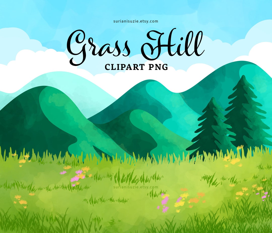 Watercolor Grassy Hill Clipart: Spring & Summer PNG Graphics ...