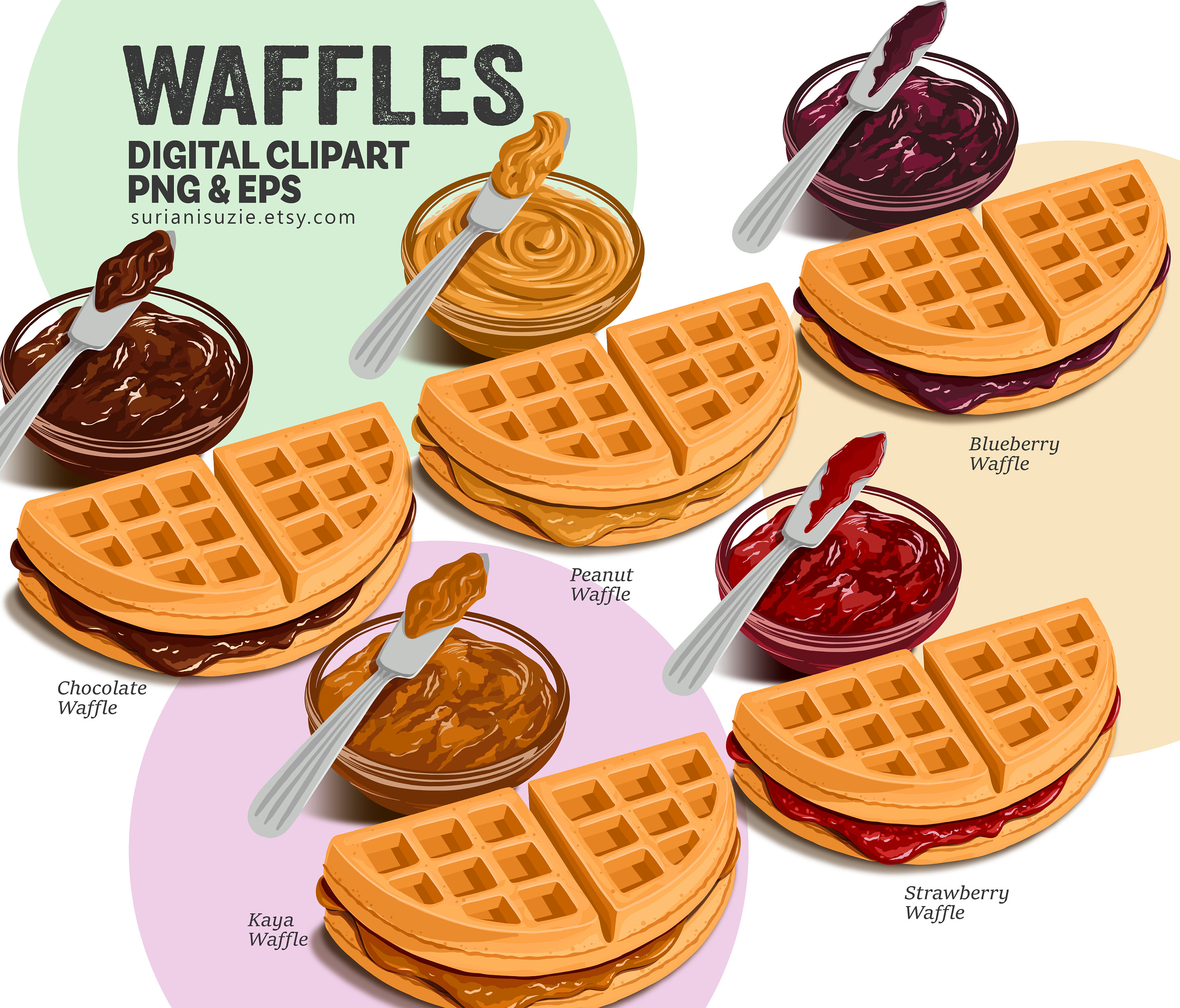 Waffle Clipart: Strawberry, Blueberry, Chocolate (PNG, EPS) - Etsy