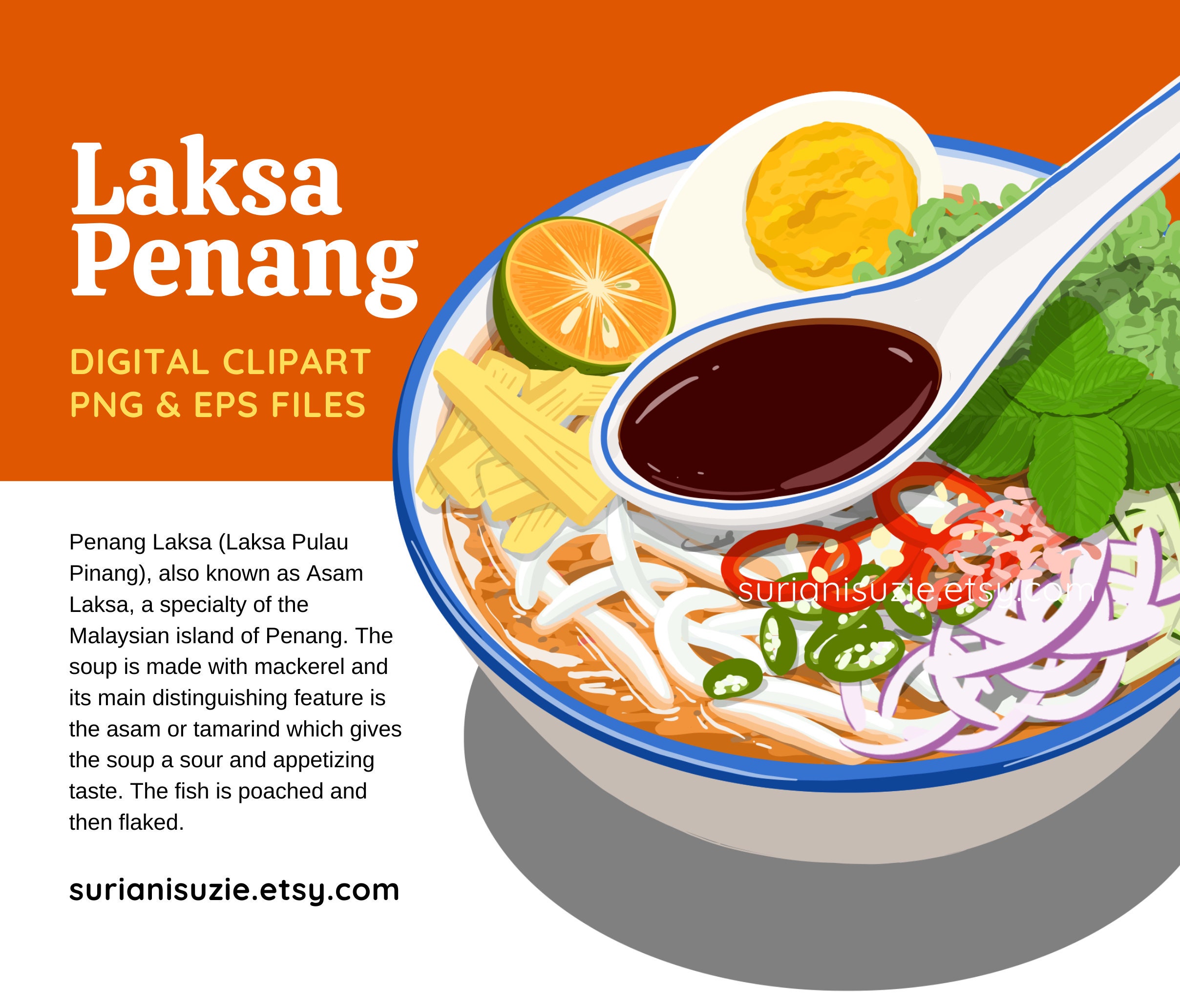 Laksa Clipart, Laksa Penang, Curry Laksa, Ilustrasi Digital Makanan ...