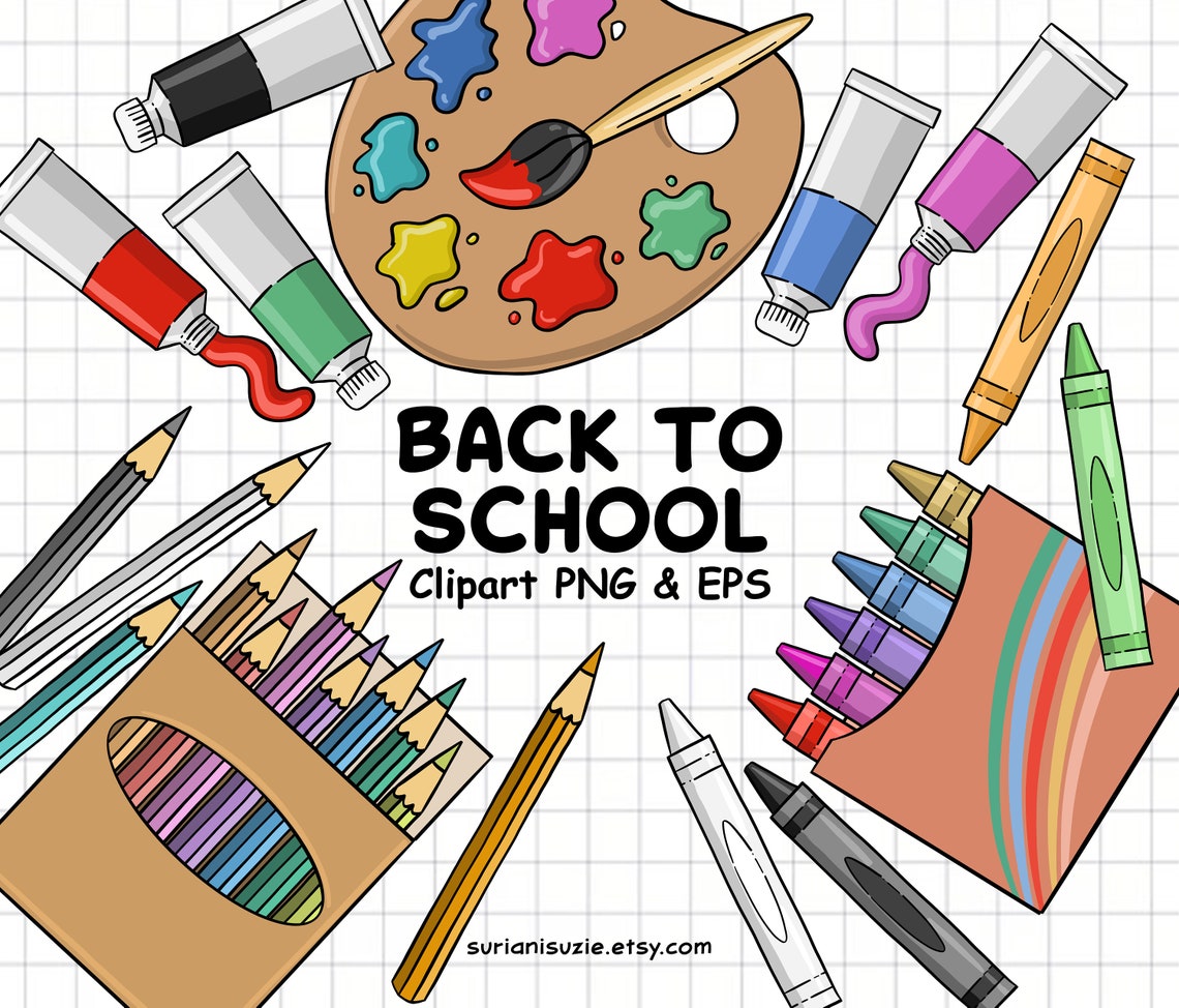 Back to School Clipart – Kids Stationery, Hand-drawn Graphics for ...