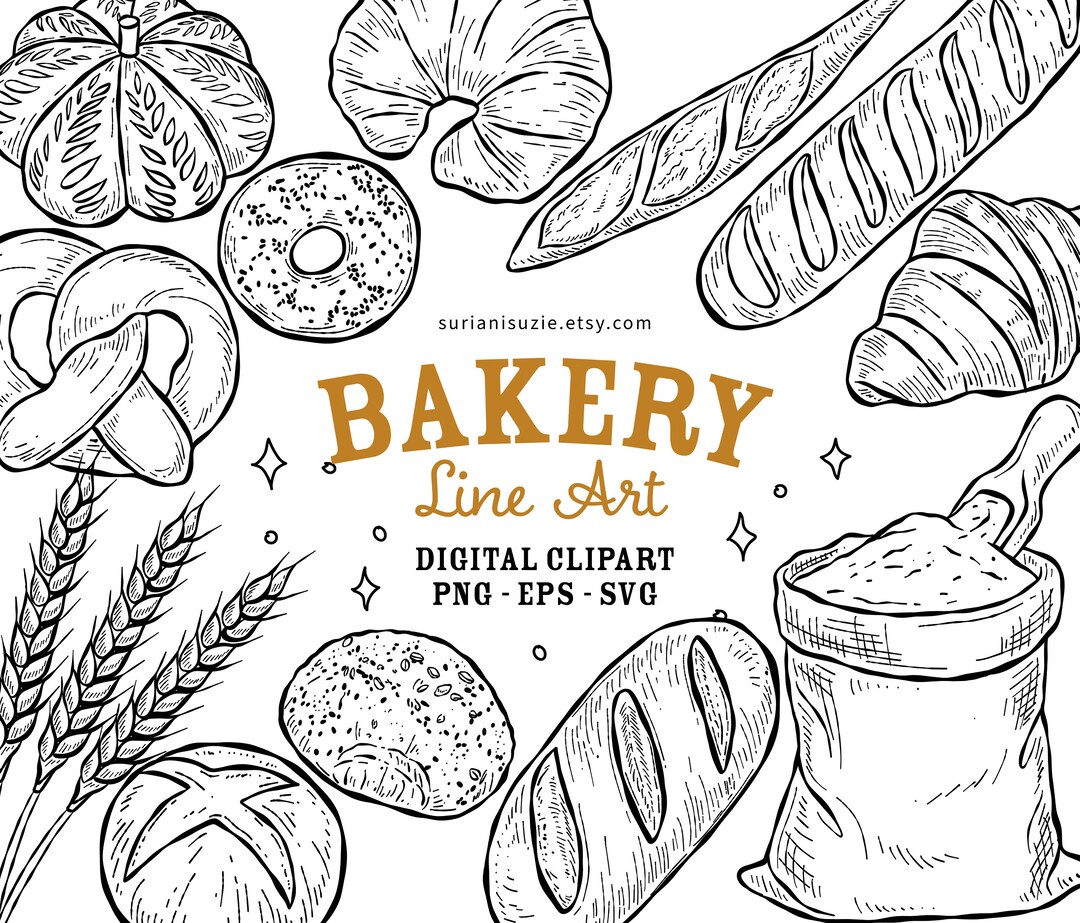 Bakery Line Art Clipart, PNG, SVG, EPS Vector Graphics Black and White ...