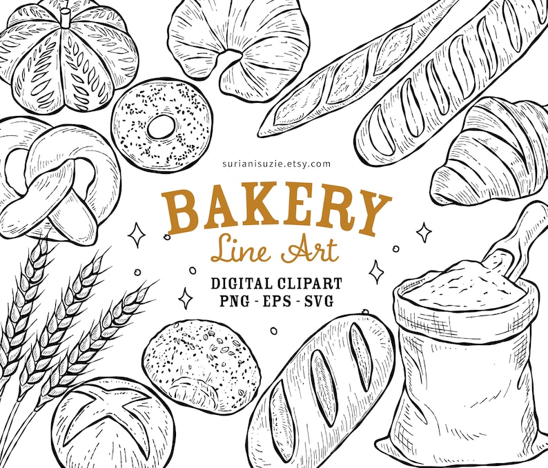 Bakery Line Art Clipart, PNG, SVG, EPS Vector Graphics Black and White ...