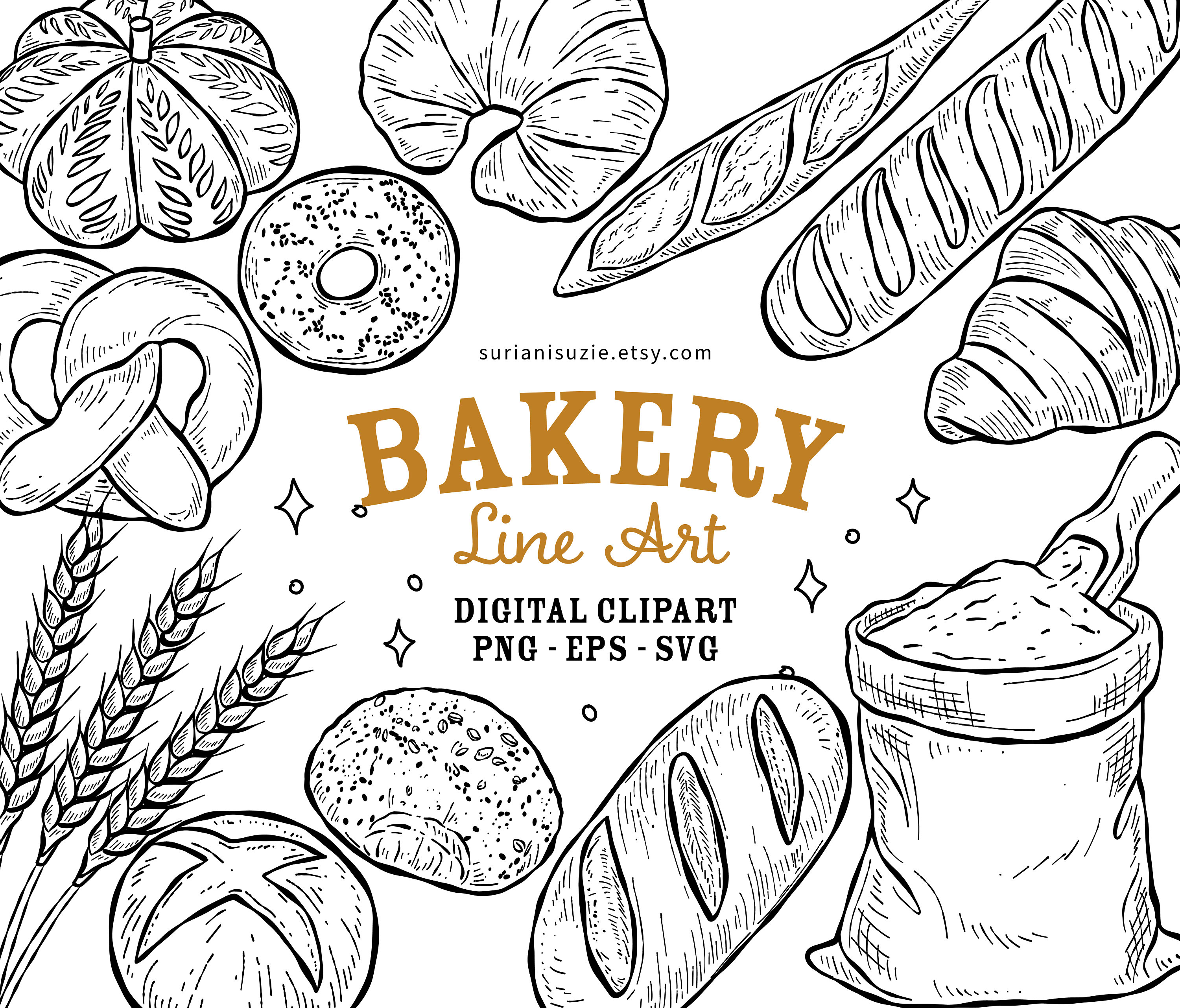 Bakery Line Art Clipart, PNG, SVG, EPS Vector Graphics Black and White ...