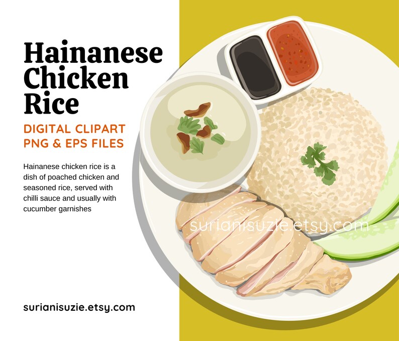 Roasted and Hainanese Chicken Rice Clipart, Ilustrasi Digital Makanan ...