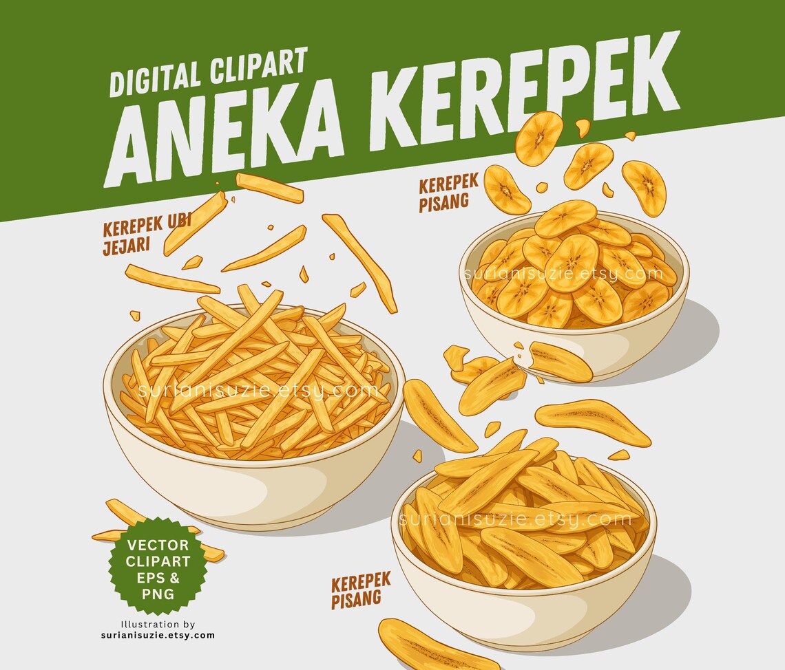 Traditional Kerepek Ubi Jejari and Kerepek Pisang, EPS Vector Graphics ...
