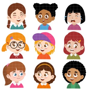 Cute Kids Faces Collection Digital Clipart PNG and EPS, Clip Art, Hand ...