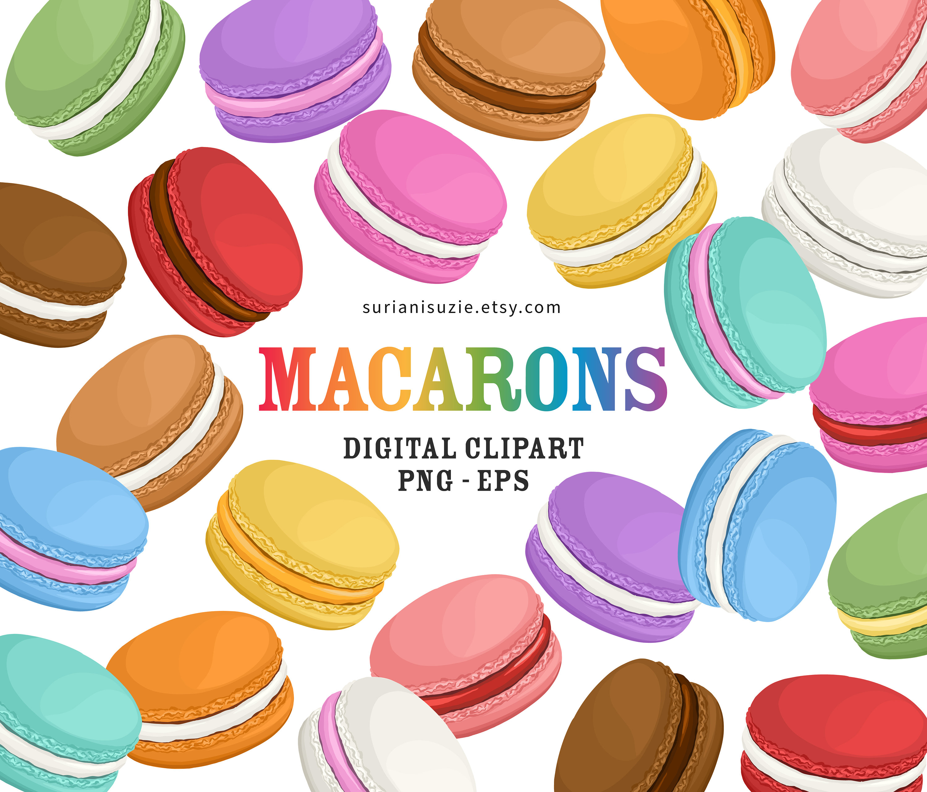 Macarons Clipart PNG and EPS, Digital Clip Art, Colorful Cookies ...