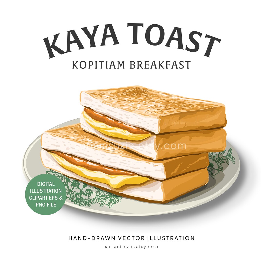 Kopitiam Kaya Toast Breakfast Clipart Digital Drawing, Vector Graphics ...