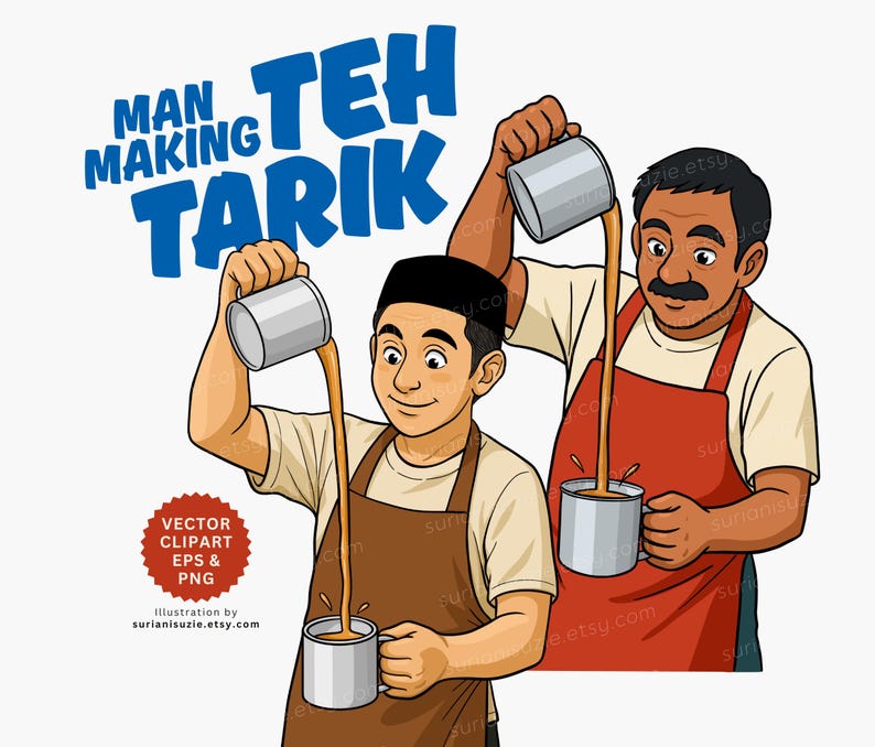 Man Making Teh Tarik Illustration | Malaysian Pulled Tea | Mamak Style ...