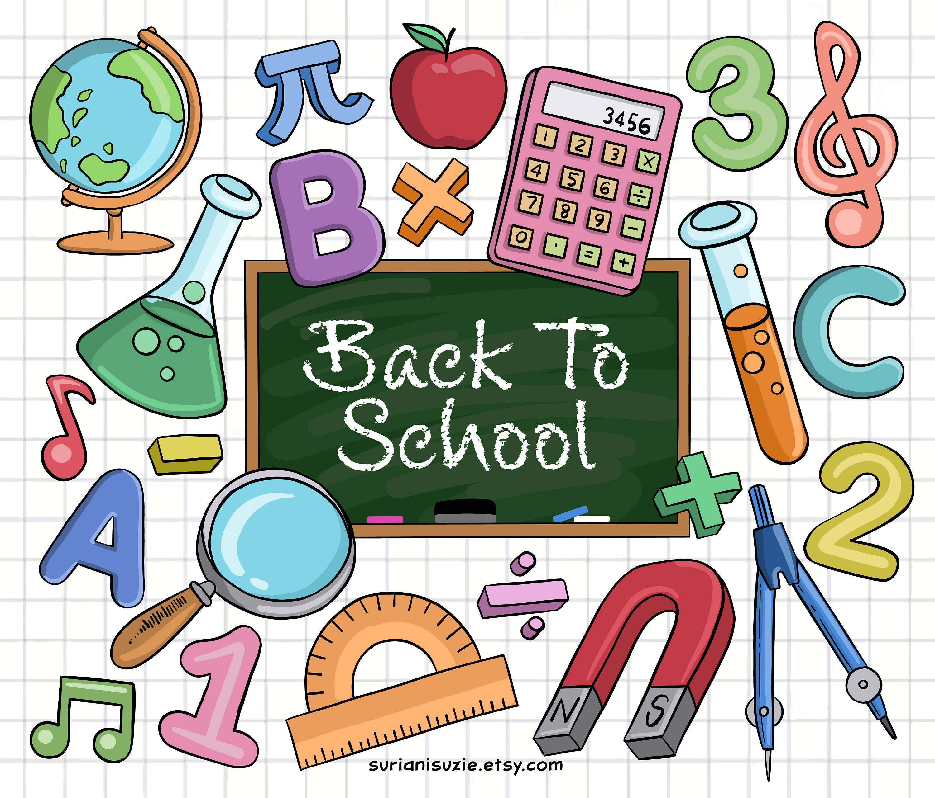 Back to School Clipart: Hand-drawn School Supplies (PNG, EPS) - Etsy