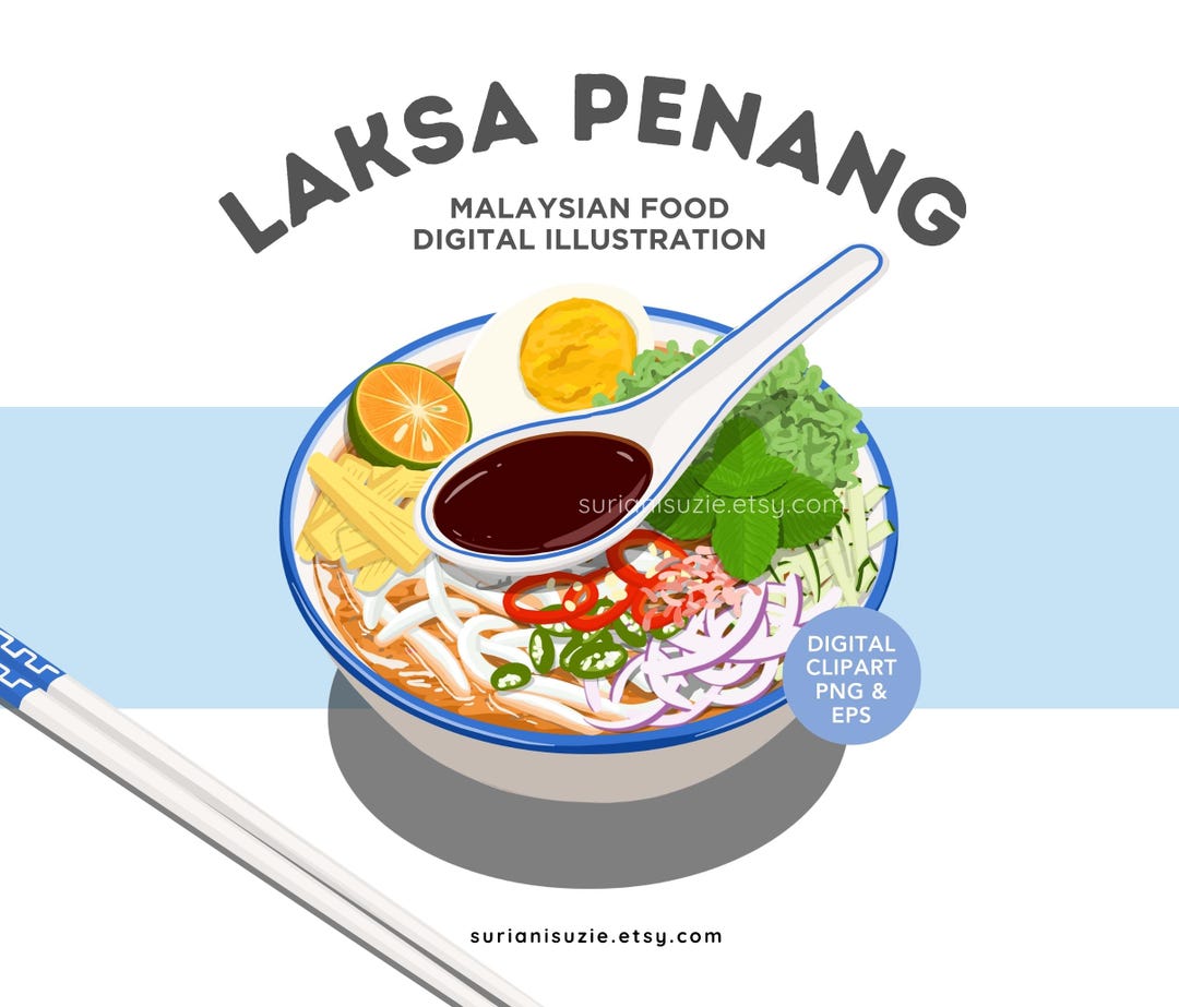 Laksa Penang, Ilustrasi Digital Makanan Malaysia and Singapore PNG, EPS ...