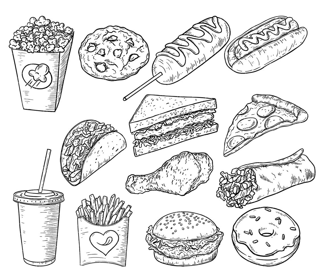 Fast Food Line Art Digital Clipart Illustrations for Every Project ...