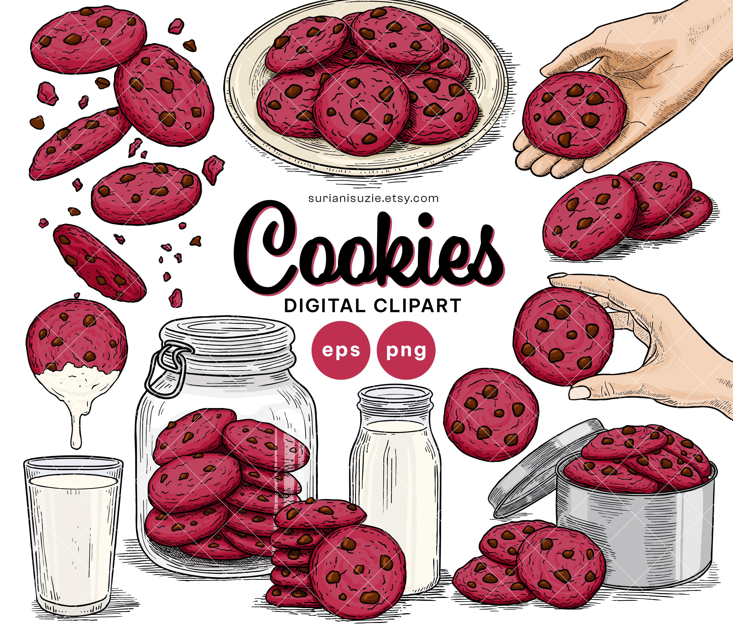 Red Velvet Cookies Clipart: Hand-drawn PNG & EPS Bundle (digital ...
