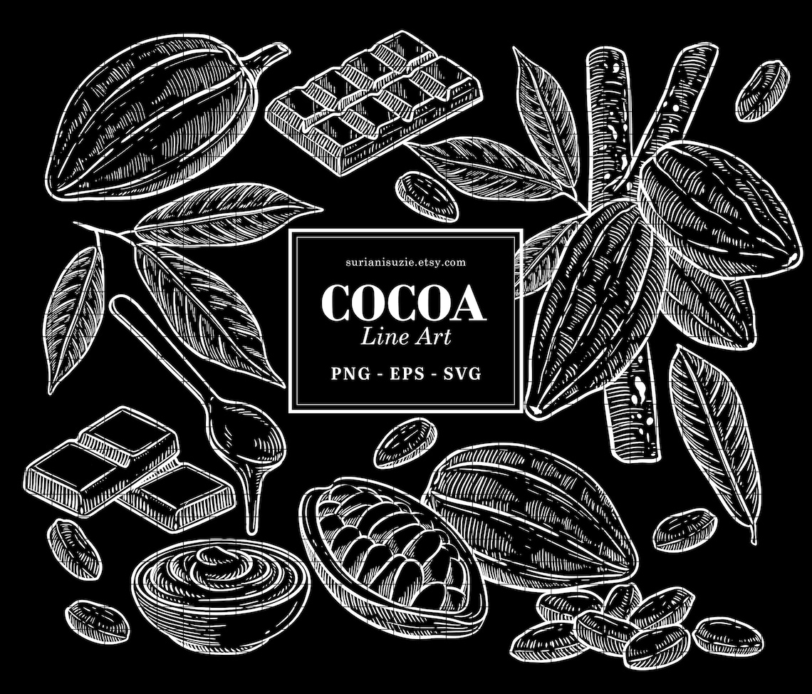 Cocoa Line Art Cliparts: Hand-drawn Chocolate Graphics (PNG, SVG, EPS ...