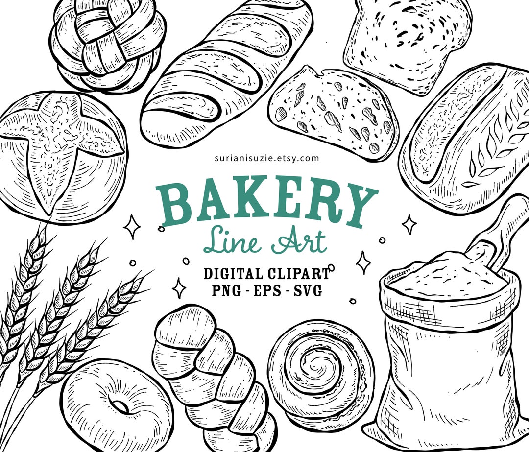 Bakery Line Art Clipart, PNG, SVG, EPS Vector Graphics Black and White ...