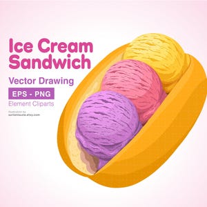 Ice Cream Sandwich Vector Illustration, Cute Dessert Clipart for ...