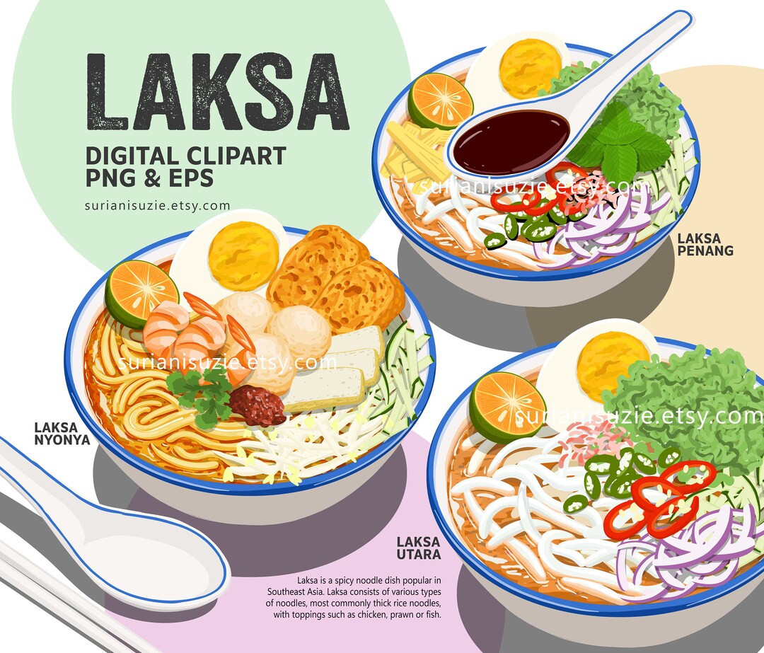 Laksa Clipart, Laksa Penang, Curry Laksa, Ilustrasi Digital Makanan ...