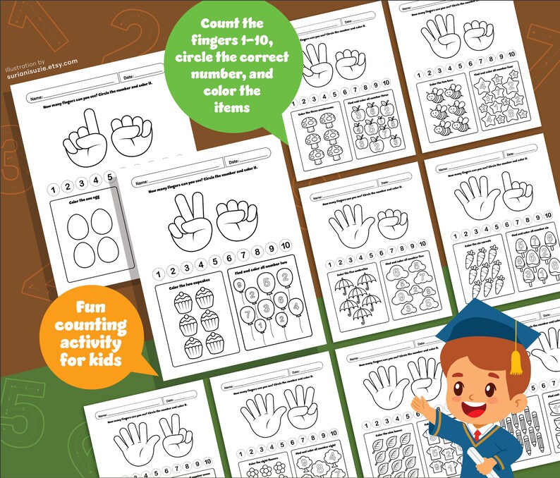Number Tracing and Counting Worksheets 1-10, Preschool Math Activities ...