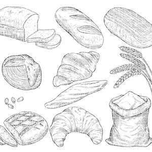 Bread Line Art Clipart, PNG, SVG, EPS Vector Graphics Black and White ...