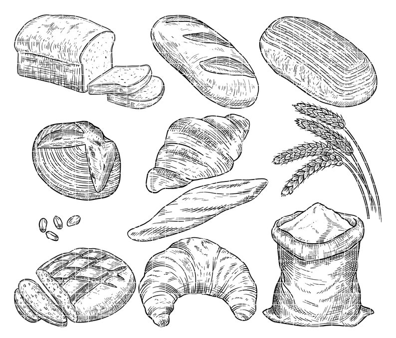 Bread Line Art Clipart, PNG, SVG, EPS Vector Graphics Black and White ...
