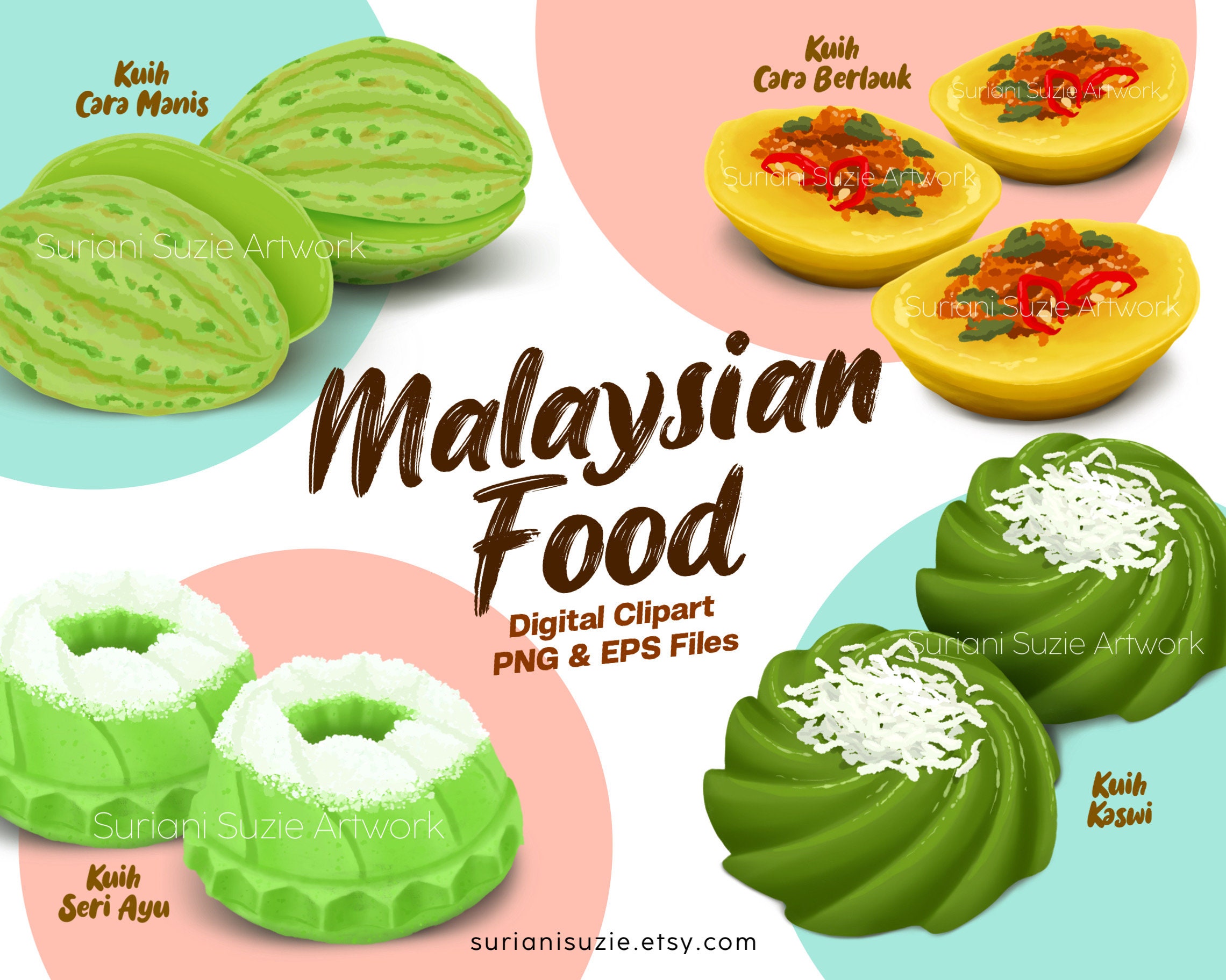 Malaysian Food Kuih Clipart, PNG, EPS Vector Graphics for Commercial Use - Etsy