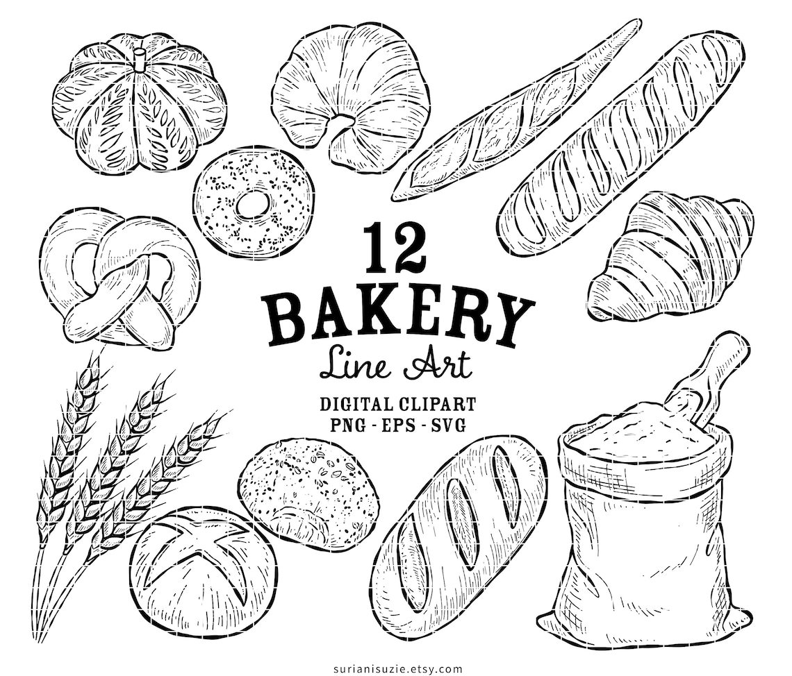 Bakery Line Art Clipart, PNG, SVG, EPS Vector Graphics Black and White ...