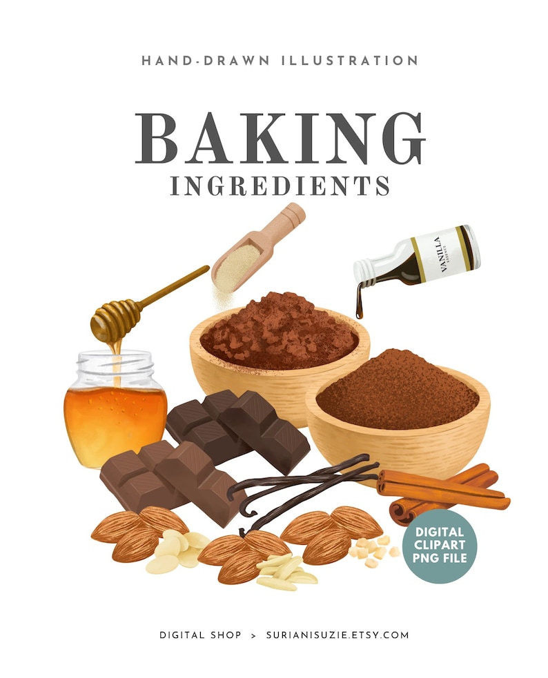Baking Ingredients Set B, Digital Clipart PNG, Cooking Clip Art ...