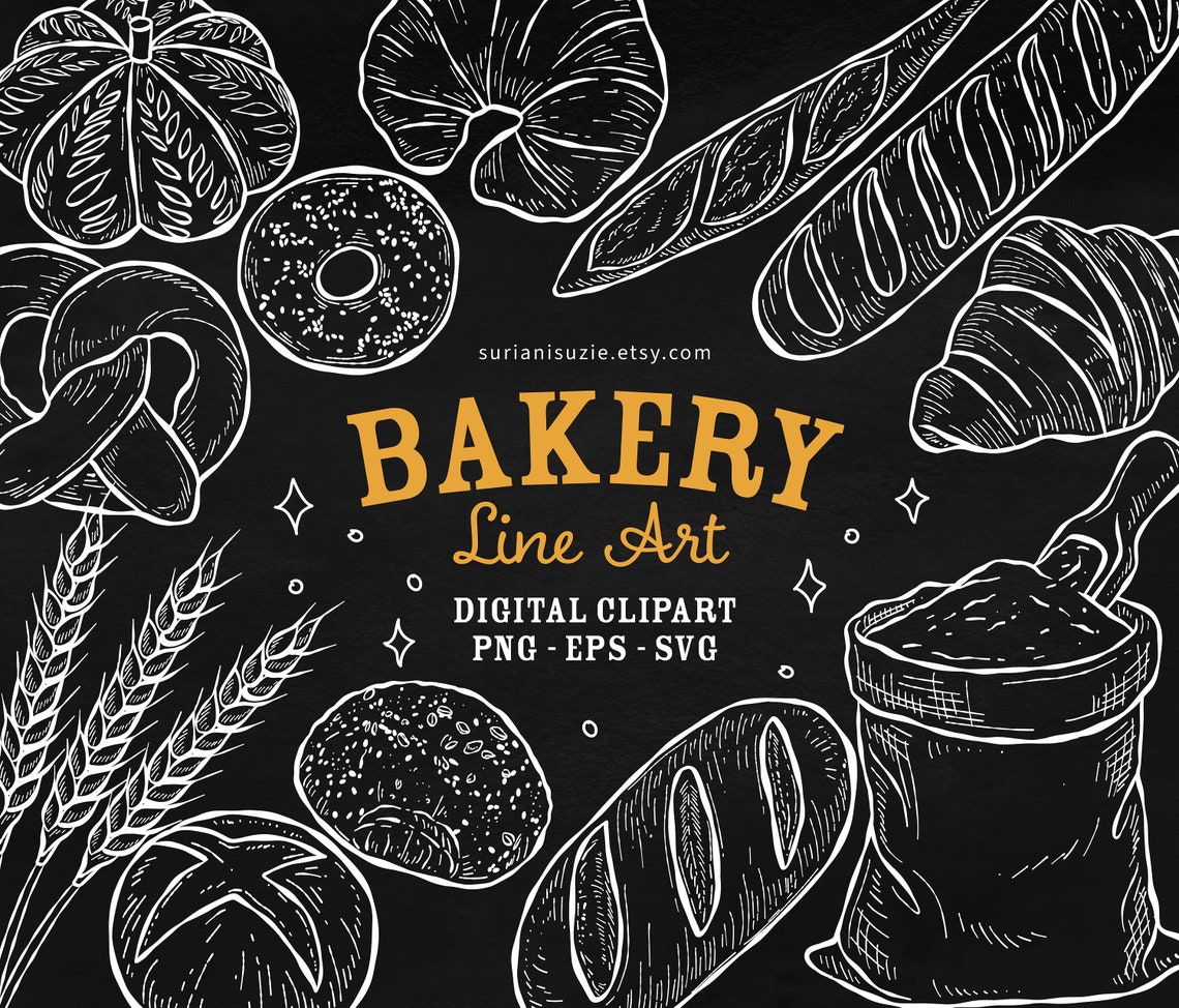 Bakery Line Art Clipart, PNG, SVG, EPS Vector Graphics Black and White ...