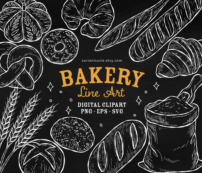 Bakery Line Art Clipart, PNG, SVG, EPS Vector Graphics Black and White ...