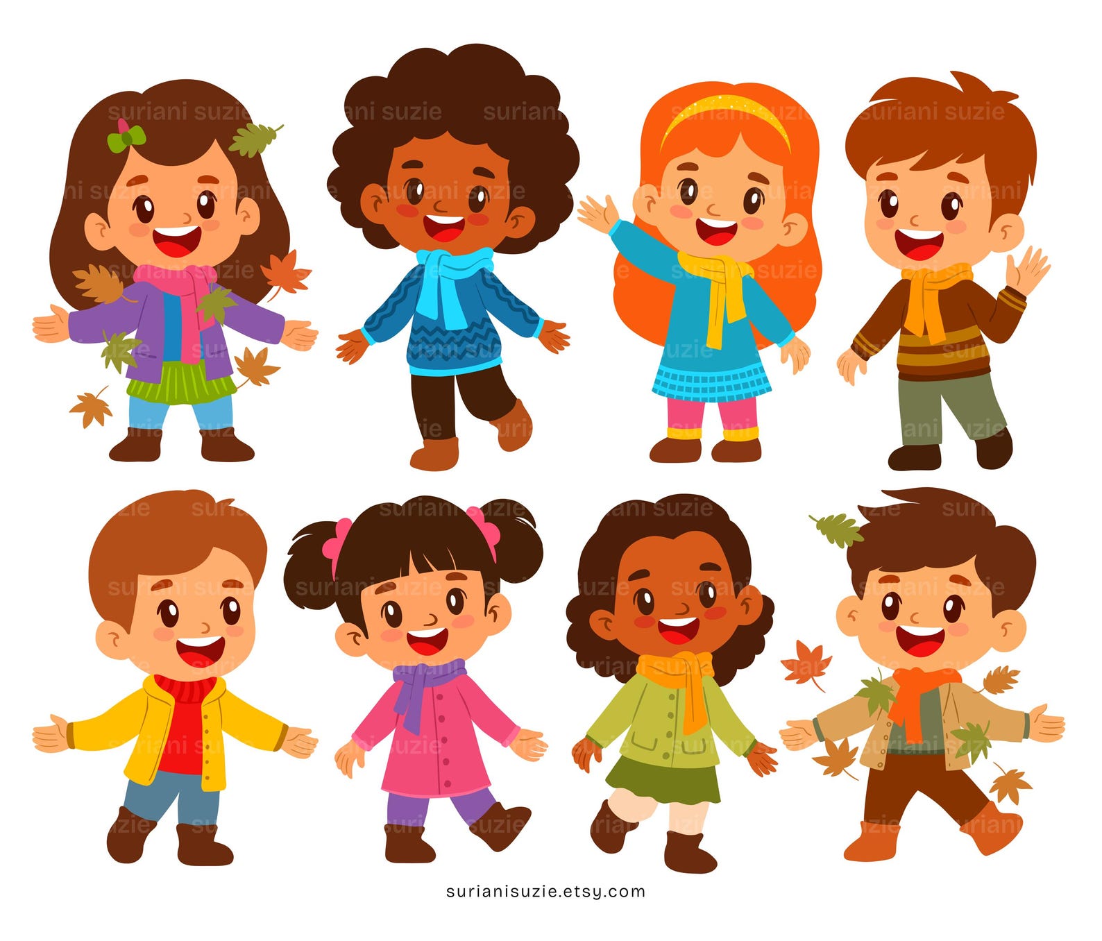 Autumn Kids, EPS, and PNG Cliparts, 4 Seasons Activities Clip Art ...
