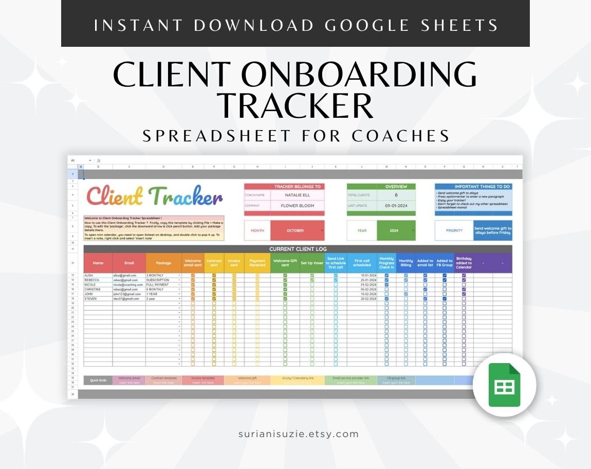 Client Onboarding Tracker Spreadsheet, Coaches Management Google Sheets ...