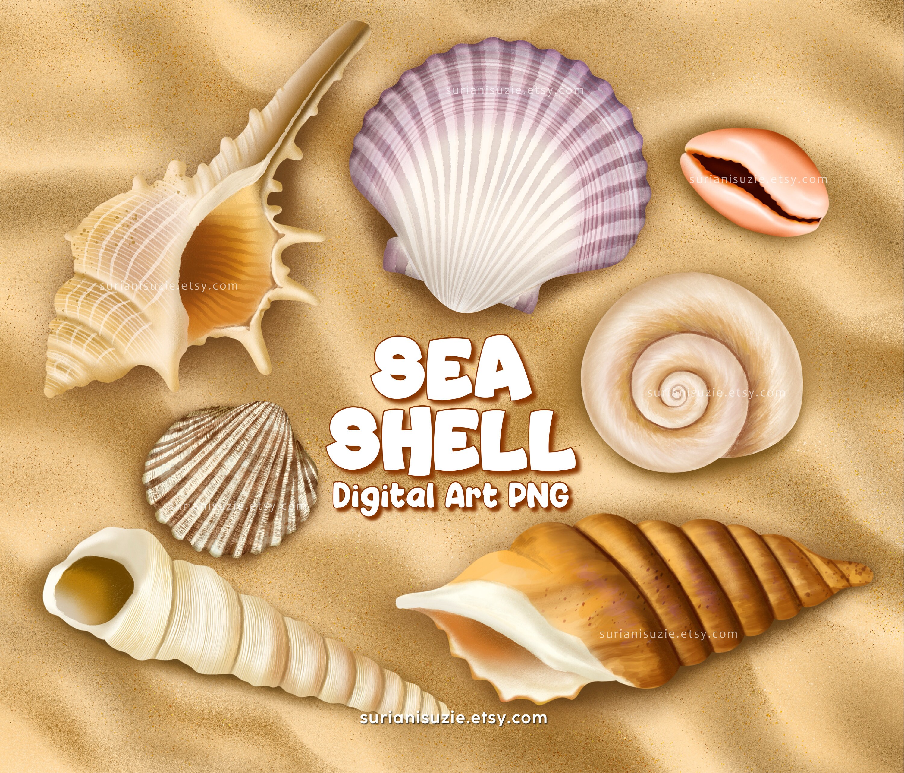 Sea Shell Digital Clipart PNG, Picnic Clip Art, Beach and Sand, Summer ...