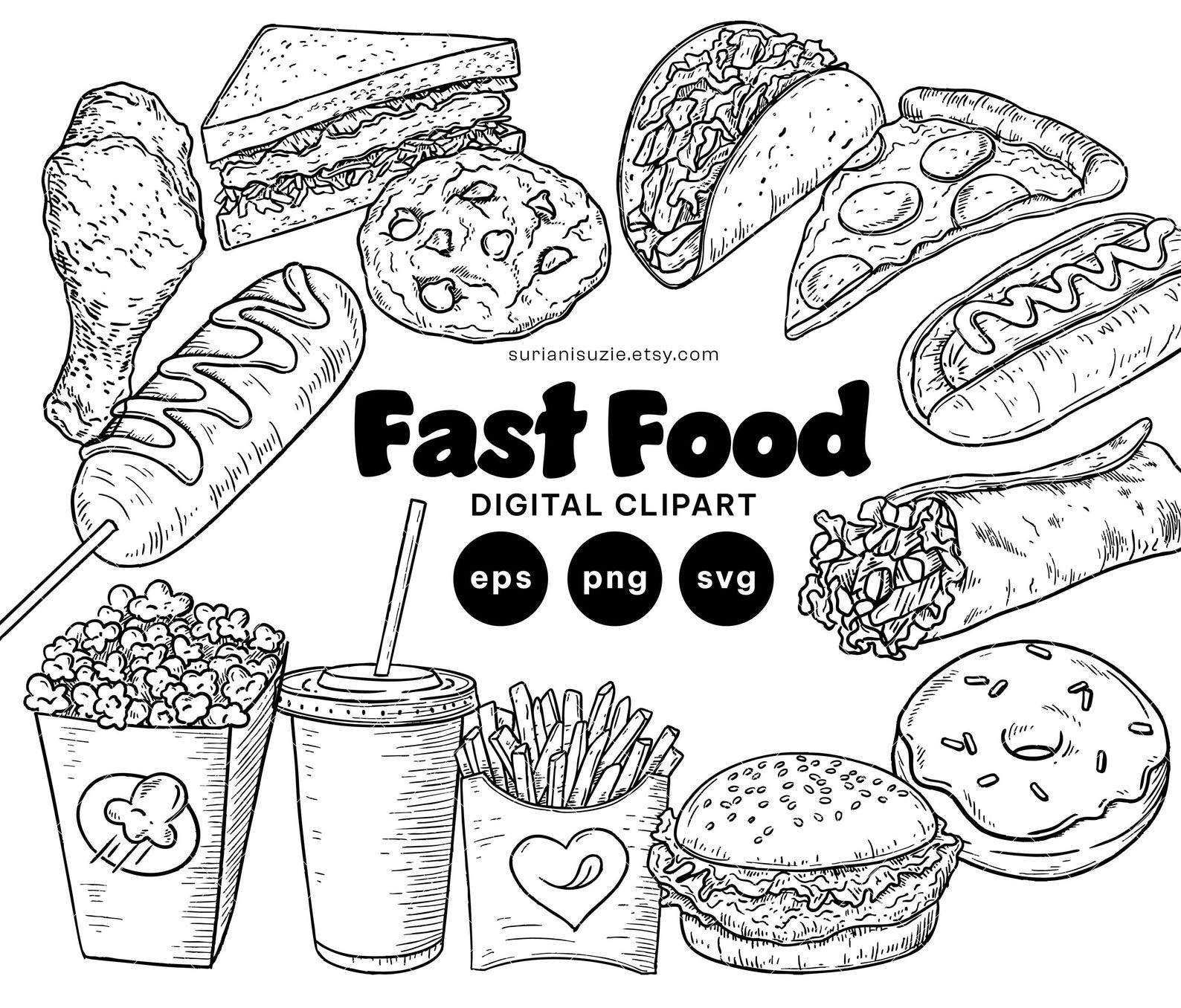 Fast Food Line Art Digital Clipart Illustrations for Every Project ...