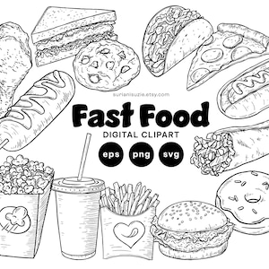 Fast Food Line Art Digital Clipart Illustrations for Every Project ...