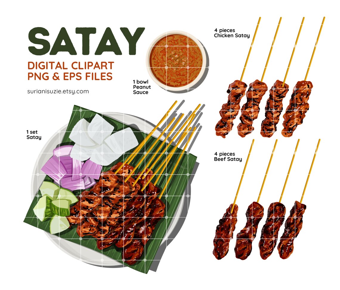 Satay Clipart, Sate Digital Illustration EPS and PNG, Vector Graphic ...
