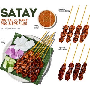 Satay Clipart, Sate Digital Illustration EPS and PNG, Vector Graphic ...