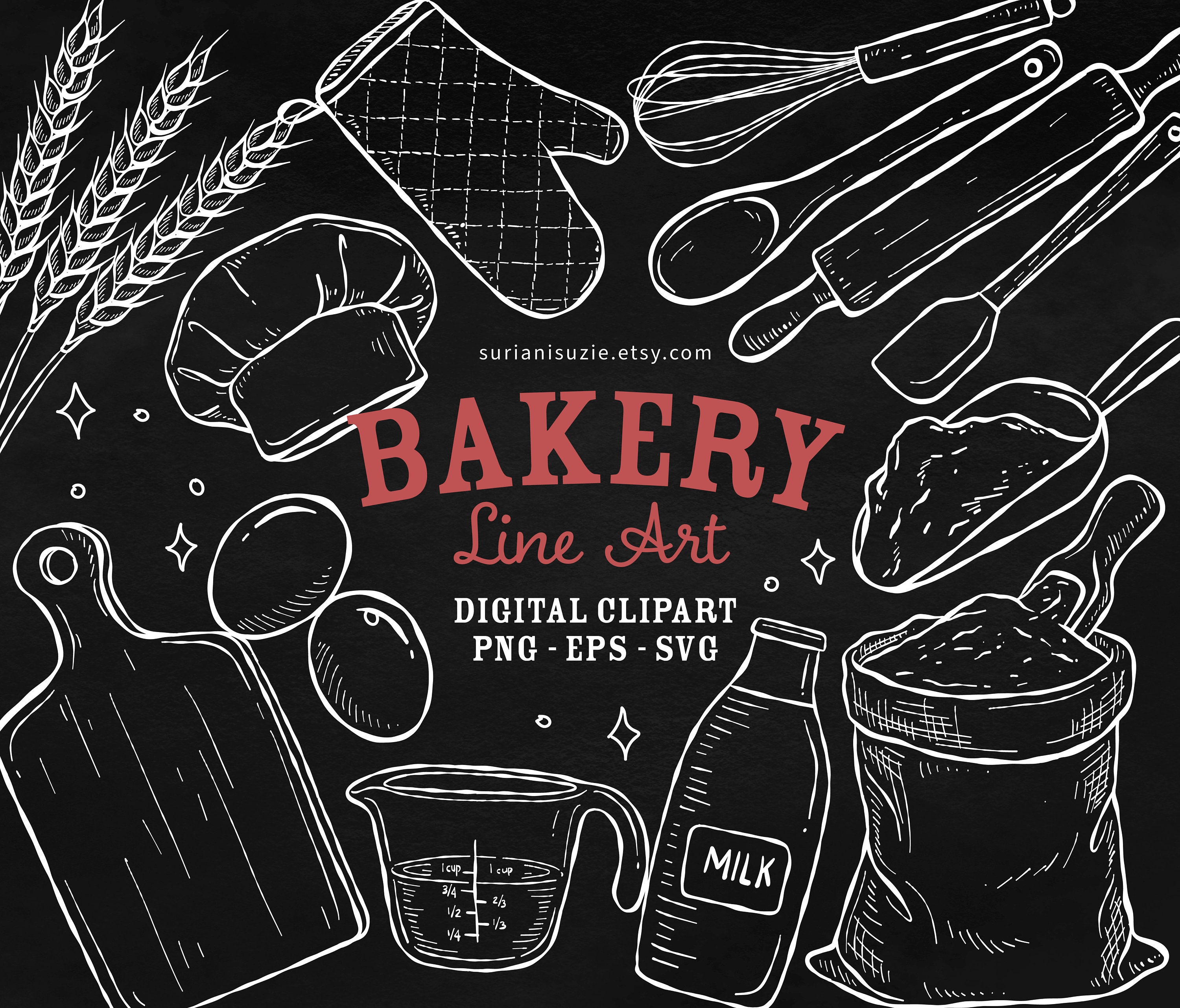 Bakery Line Art Clipart, PNG, SVG, EPS Vector Graphics Black and White ...