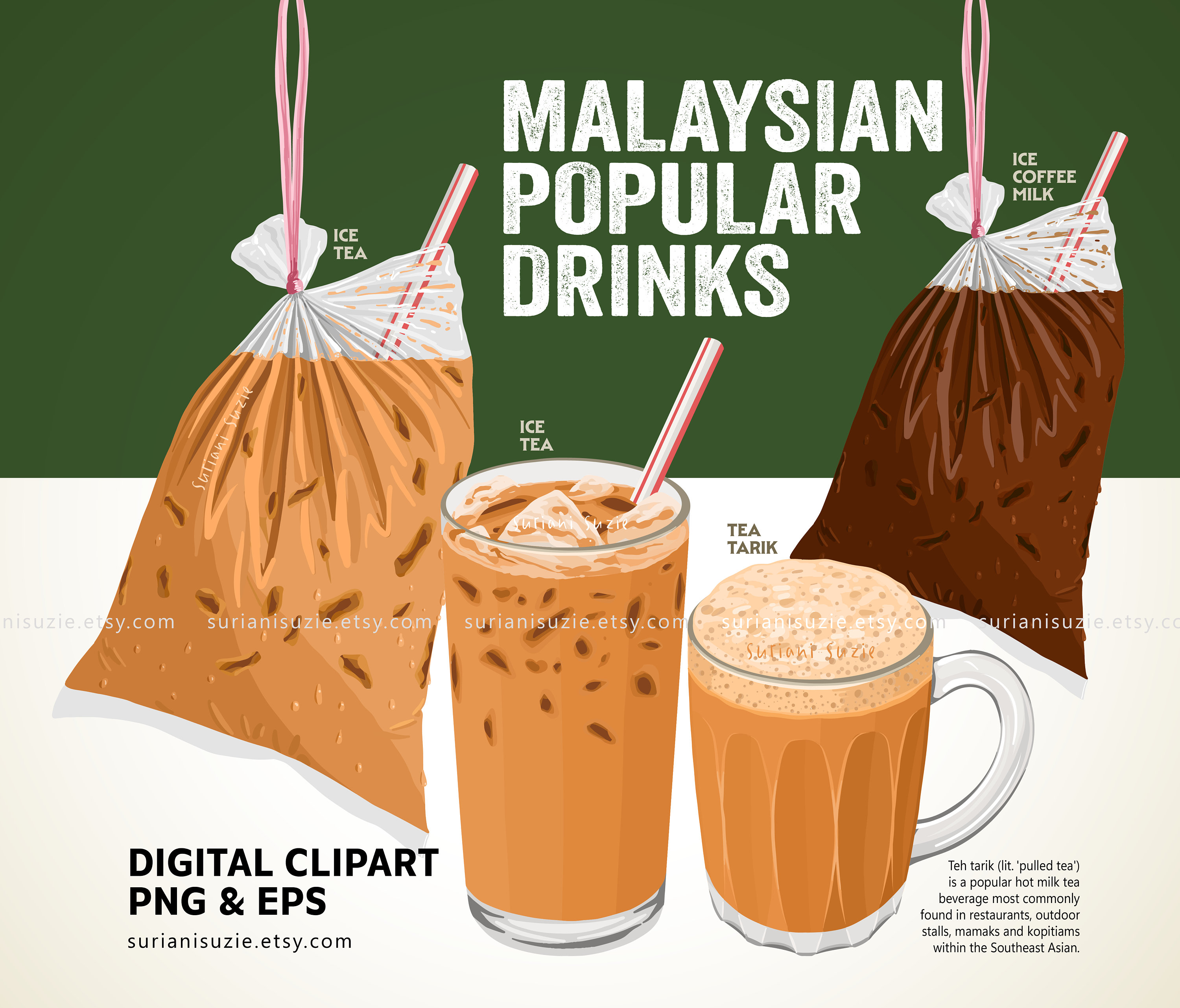 Teh Tarik Clipart: Malaysian & Singaporean Drinks (PNG, EPS) - Etsy