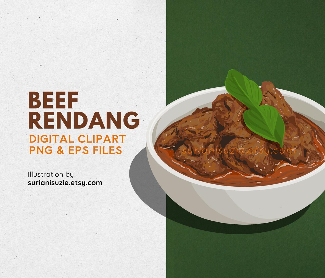 Rendang and Serunding Food Clipart: Malaysian Digital Illustration (PNG ...