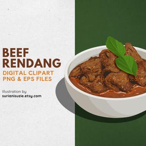 Rendang and Serunding Food Clipart: Malaysian Digital Illustration (PNG ...